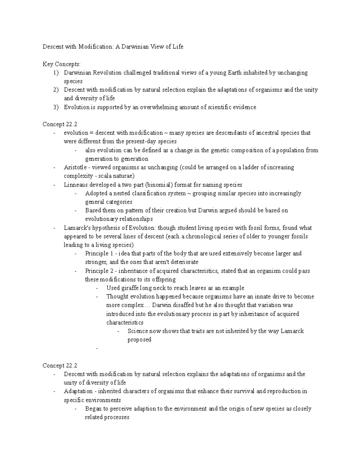 Biology textbook reading notes - Descent with Modification: A Darwinian ...