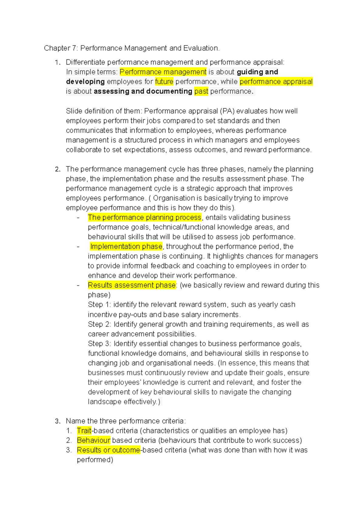 HRM1514 Answers - Chapter 7: Performance Management and Evaluation. 1 ...