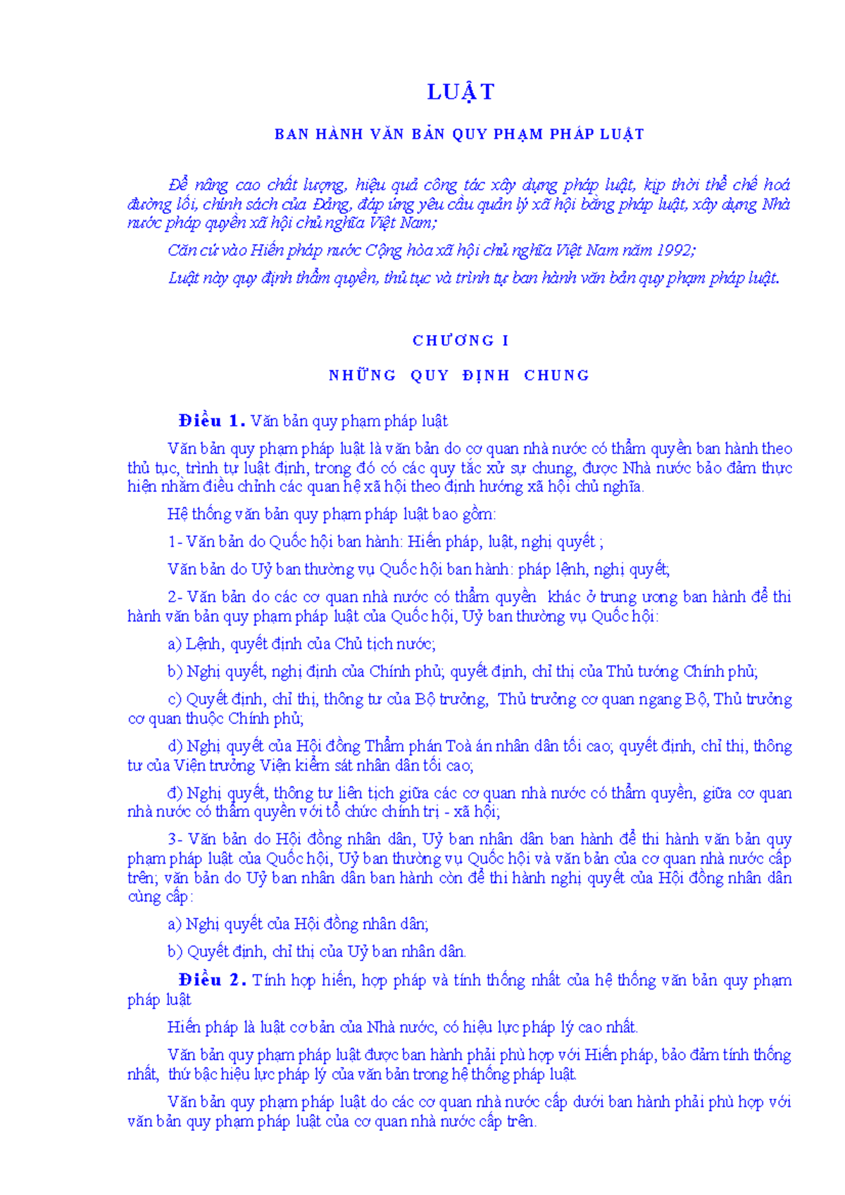 Luat ban hanh van ban quy pham phap luat - LUẬT B A N H À N H V Ă N B Ả ...