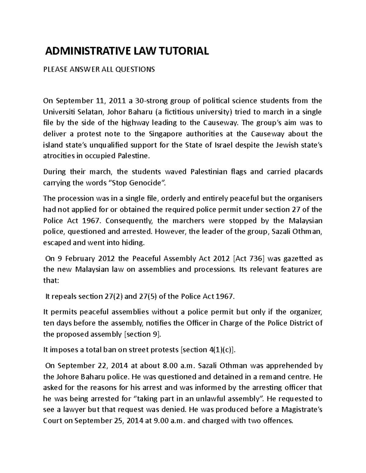 Administrative LAW Tutorial - ADMINISTRATIVE LAW TUTORIAL PLEASE ANSWER ALL QUESTIONS On - Studocu