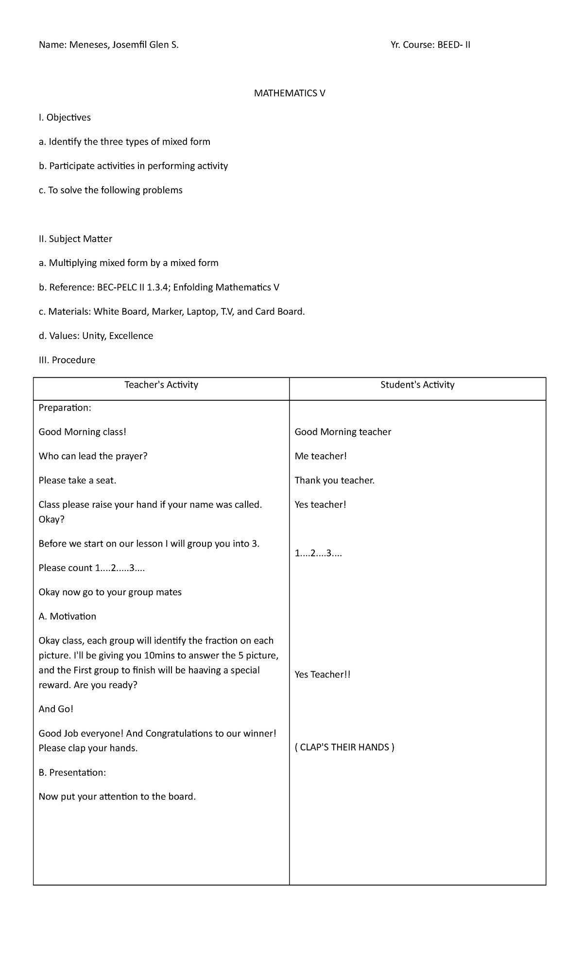 Lesson PLAN MATH 10 - Samples - Name: Meneses, Josemfil Glen S. Yr ...