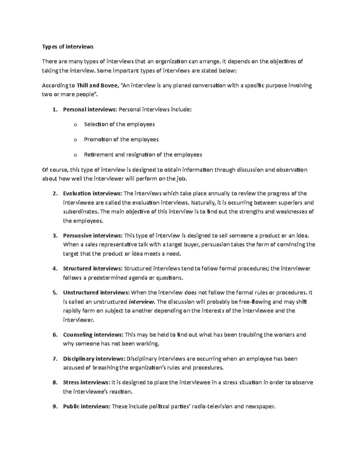 Types of interviews - Lecture notes 1 - Types of interviews There are ...