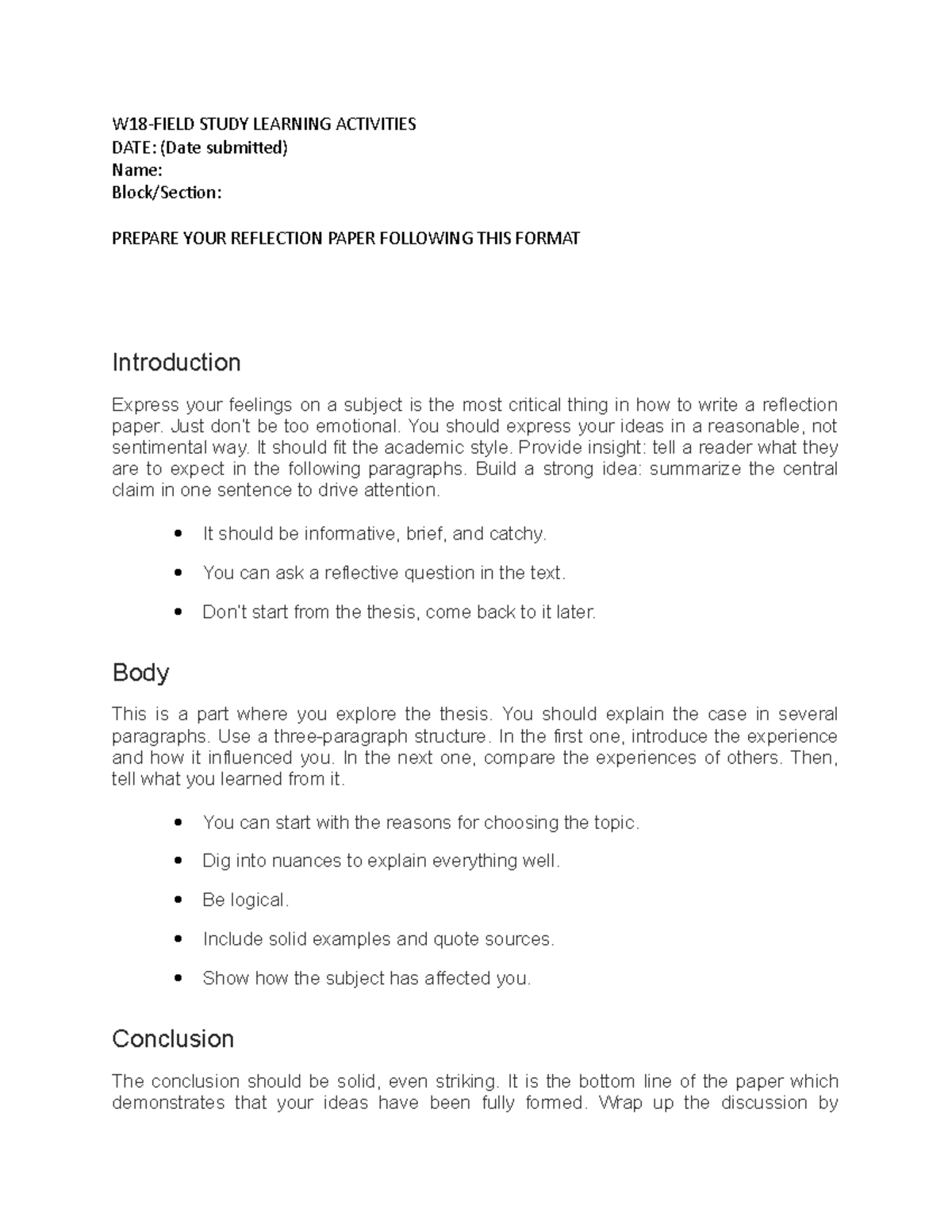 W18- Fieeld Study-EU- Learning Activity - W18-FIELD STUDY LEARNING ...