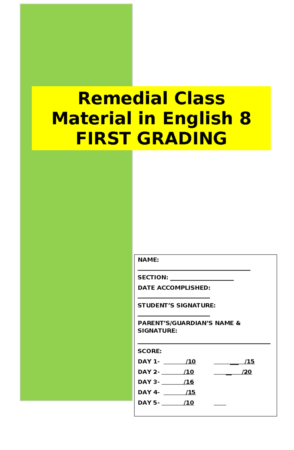 Remedial First Grading - Remedial Class Material in English 8 FIRST ...