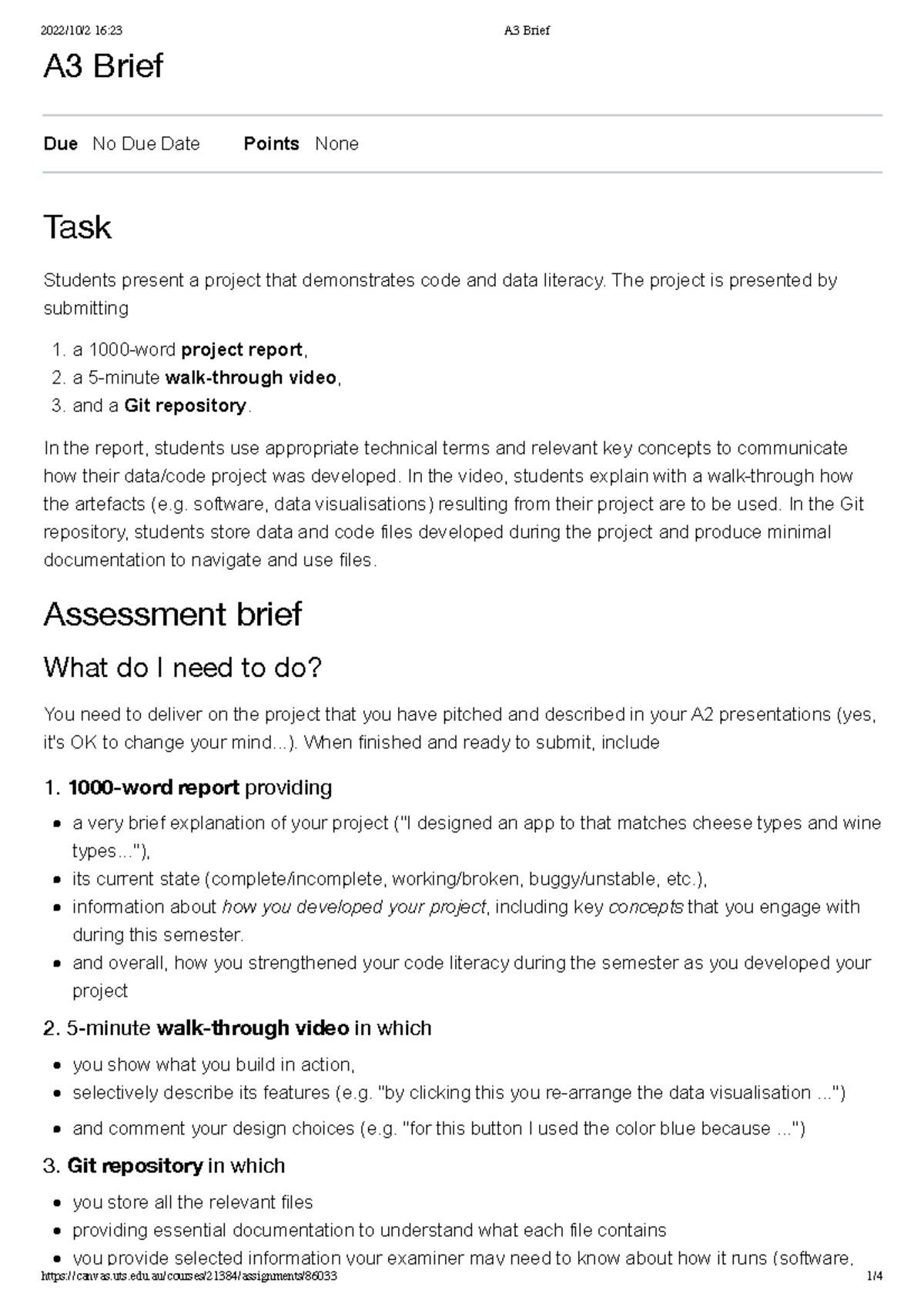A3 Brief - This is the 52685 Working with Data and Code - Spring 2022 ...