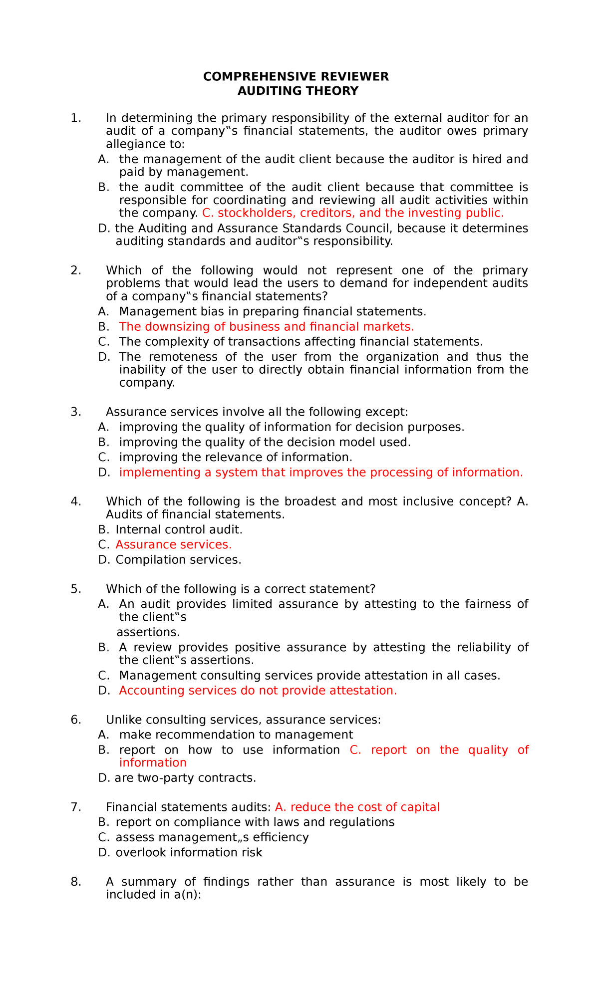 Comprehensive Reviewer Auditing Theory - COMPREHENSIVE REVIEWER ...