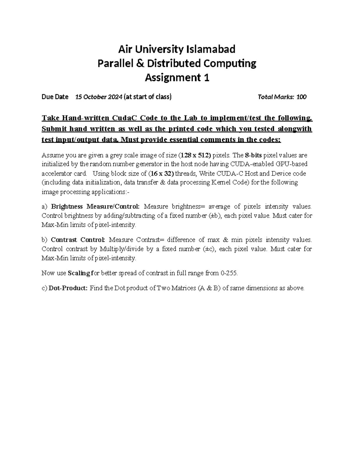 PDC Assignment 01 - Air University Islamabad Parallel & Distributed Computing Assignment 1 Due ...