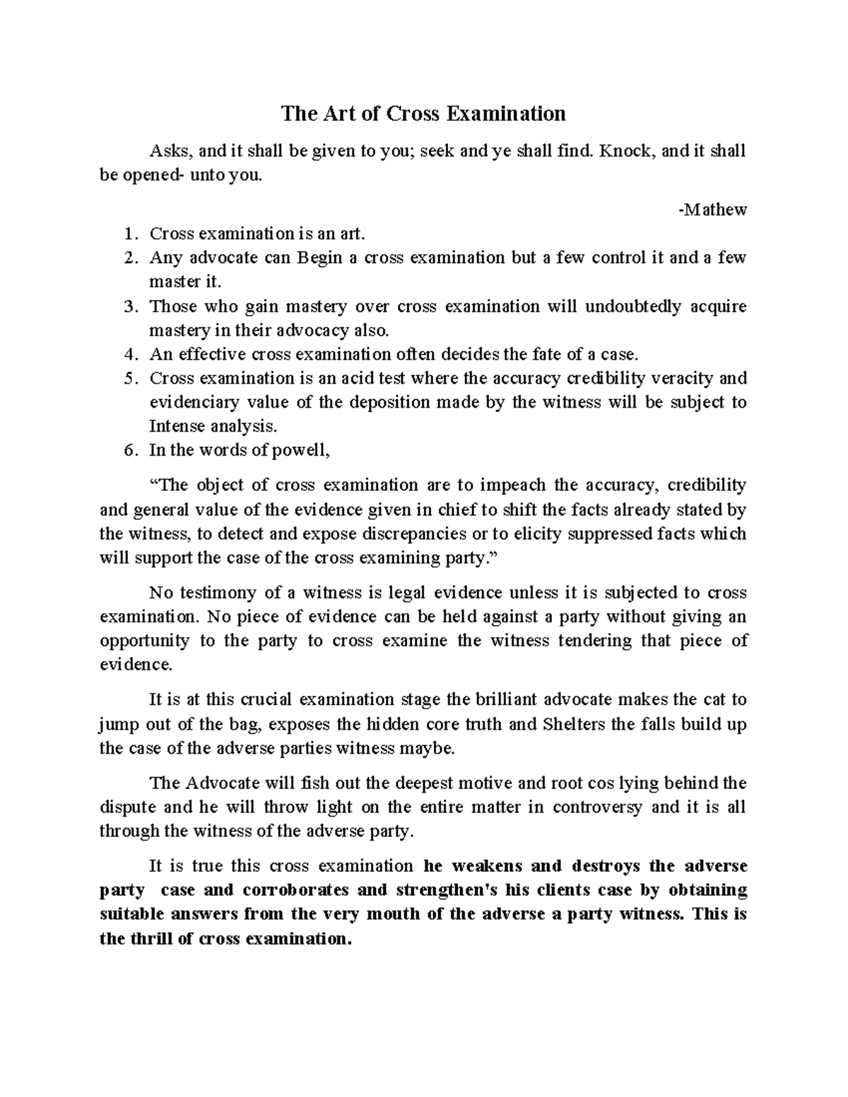 The Art of Cross Examination - Knock, and it shall be opened- unto you ...