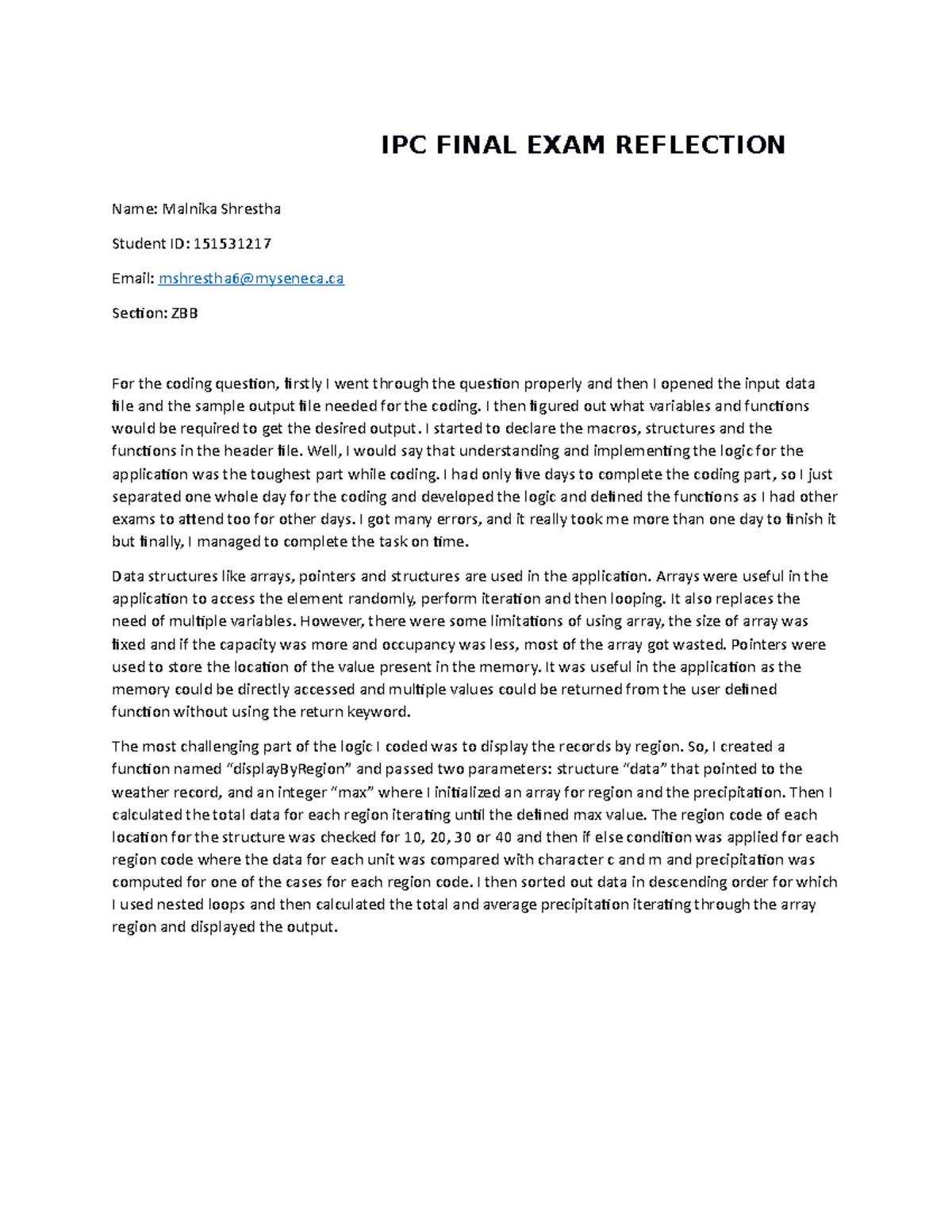 IPC Final Reflect - For everyone - IPC FINAL EXAM REFLECTION Name ...