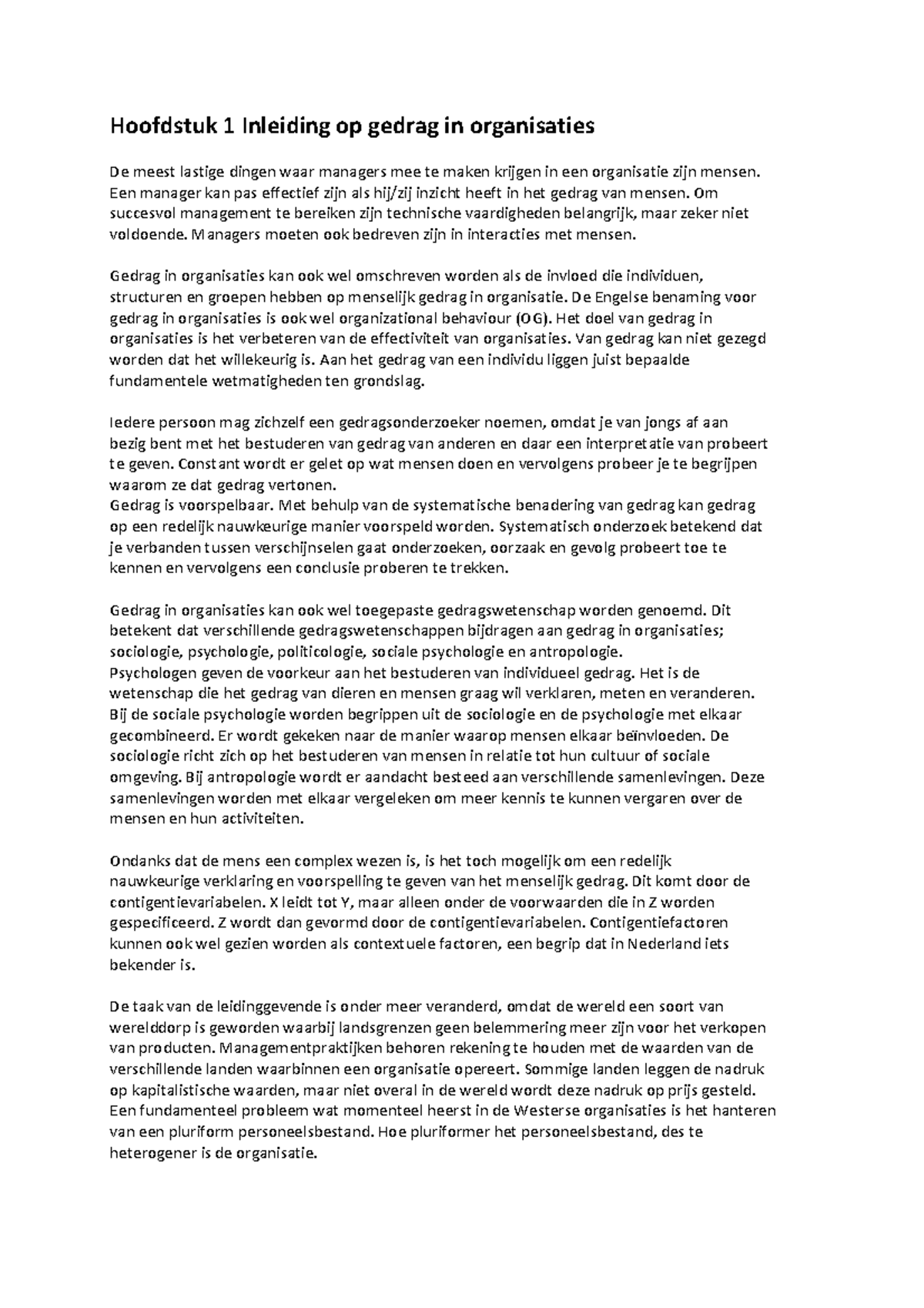 Samenvatting Gedrag In Organisaties Periode C Hoofdstuk 1 Inleiding
