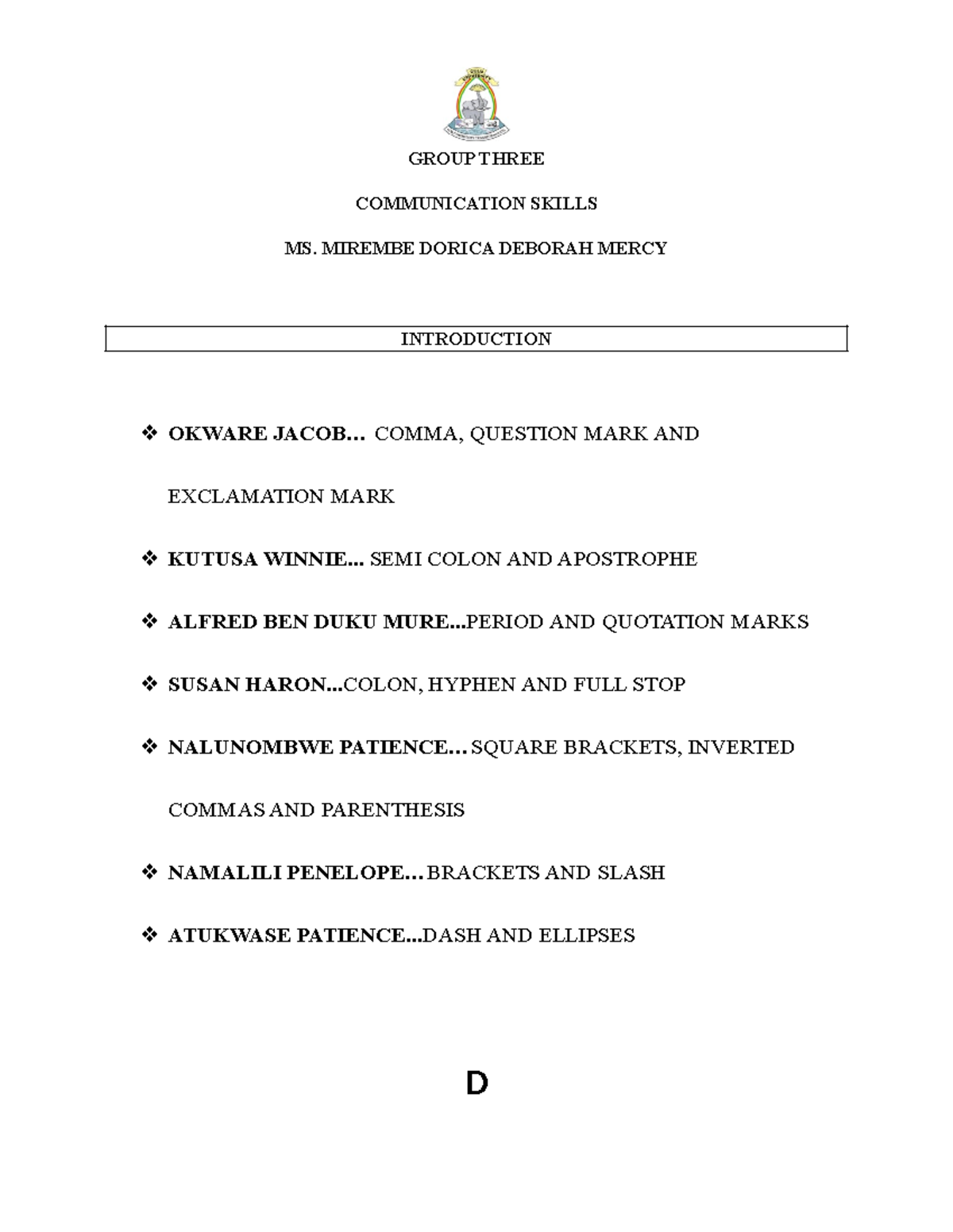 Final COPY Communication Skills - GROUP THREE COMMUNICATION SKILLS MS ...