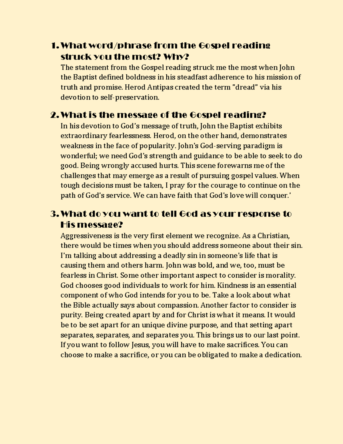 MASS Reflection Dlsud - 1. What word/phrase from the Gospel reading ...