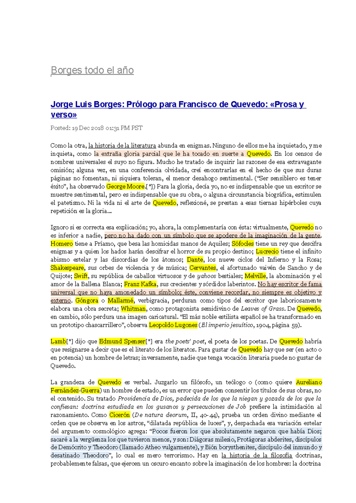 Borges Jorge Luis – Prólogo para Francisco de Quevedo Prosa y verso ...