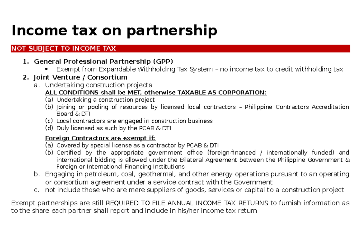 Partnership & co-ownership - Income tax on partnership NOT SUBJECT TO ...