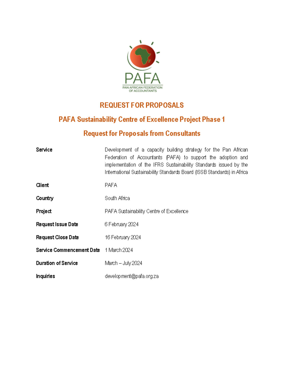 Request for Proposals - PAFA Sustainability Centre of Excellence ...