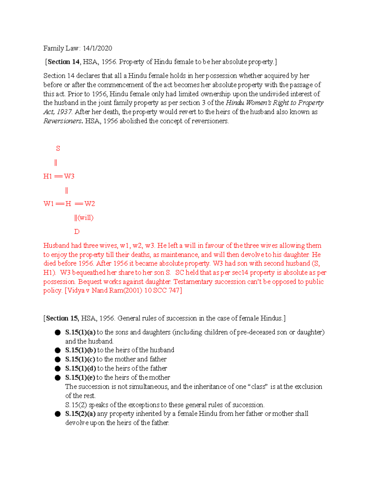 Family Law - Property of Hindu female to be her absolute property.] Section 14 declares that all ...