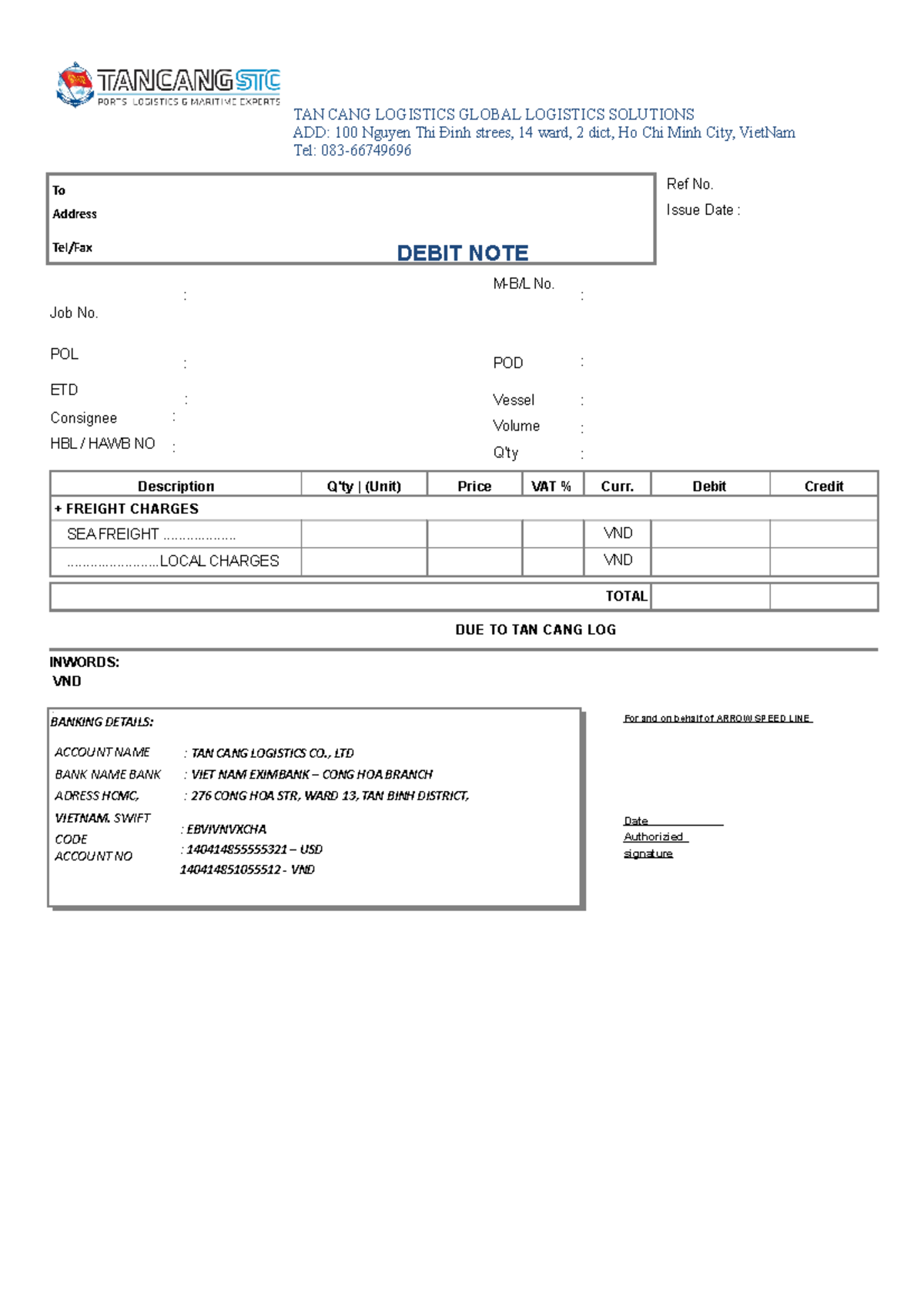 Debit - 2233555111 - TAN CANG LOGISTICS GLOBAL LOGISTICS SOLUTIONS ADD ...