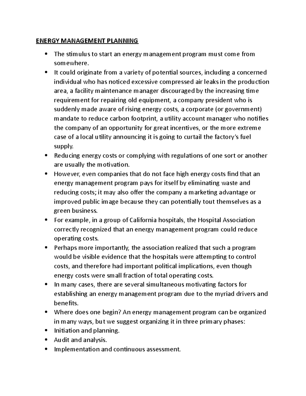 Energy Management Planning - ENERGY MANAGEMENT PLANNING The stimulus to ...