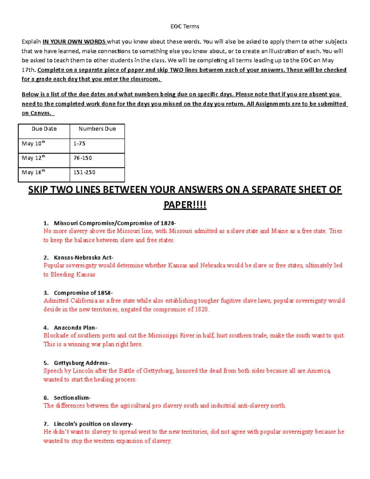 EOC Terms Review - EOC Terms Explain IN YOUR OWN WORDS what you know ...