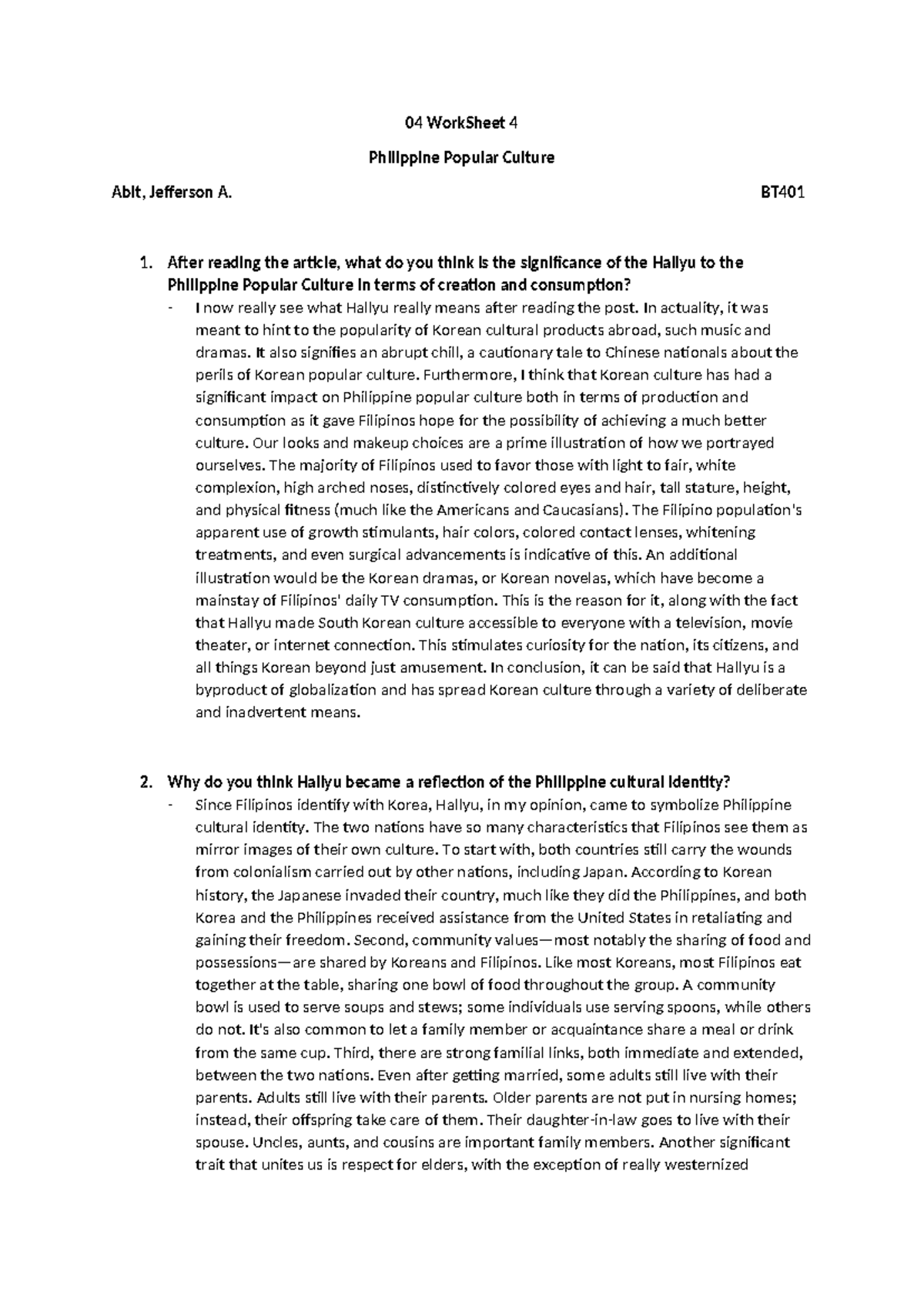 04-Work Sheet-4 - 04 WorkSheet 4 Philippine Popular Culture Abit ...