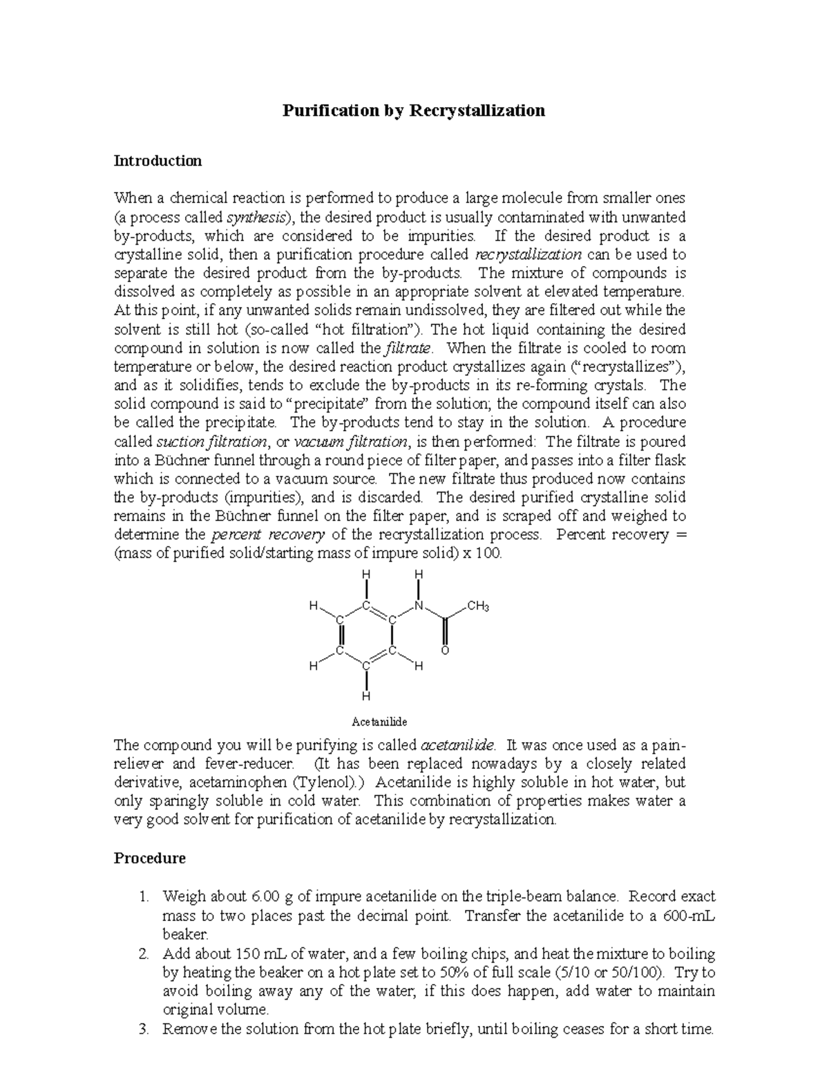 05 Recrystallization - lab - Purification by Recrystallization ...
