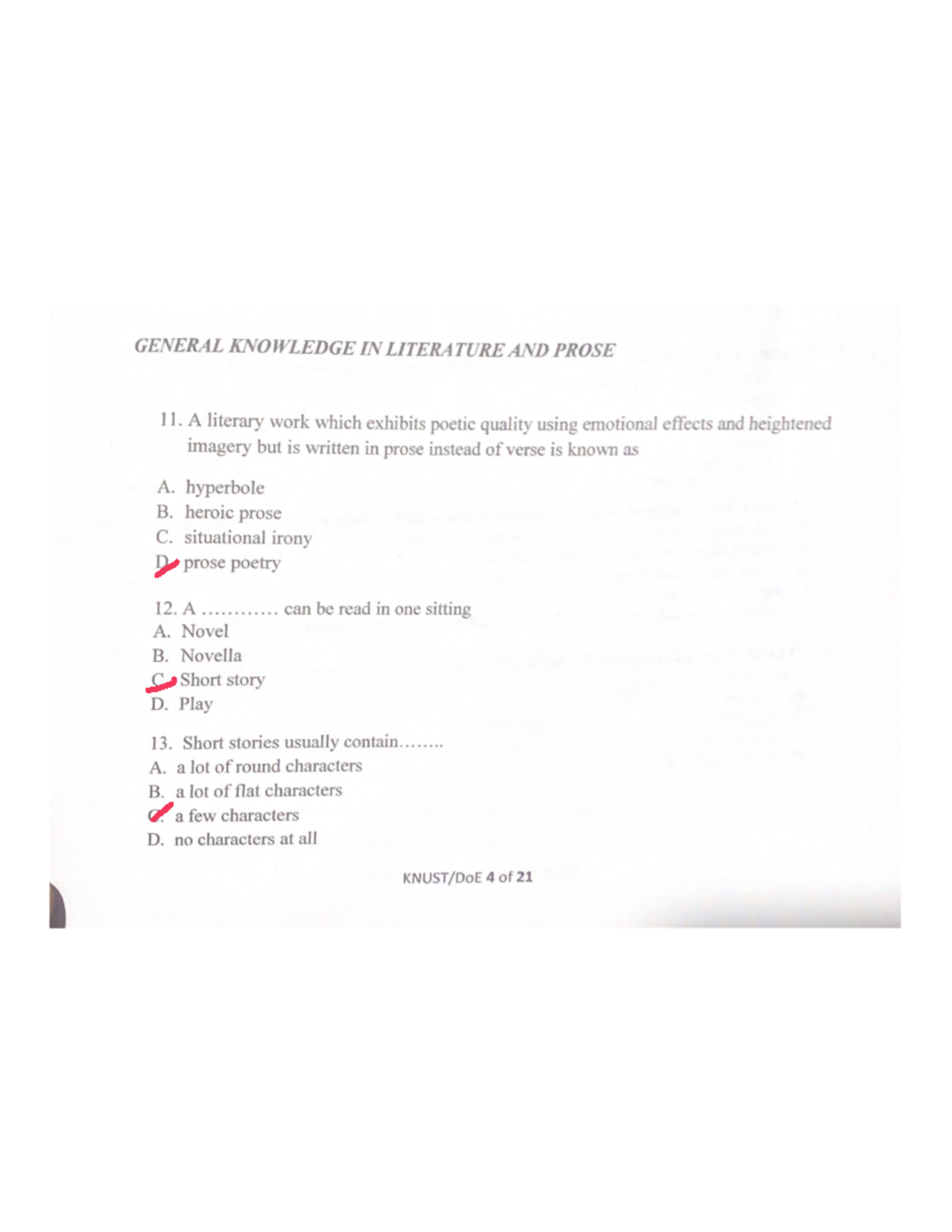 General Knowledge IN Literature AND Prose - English - Studocu