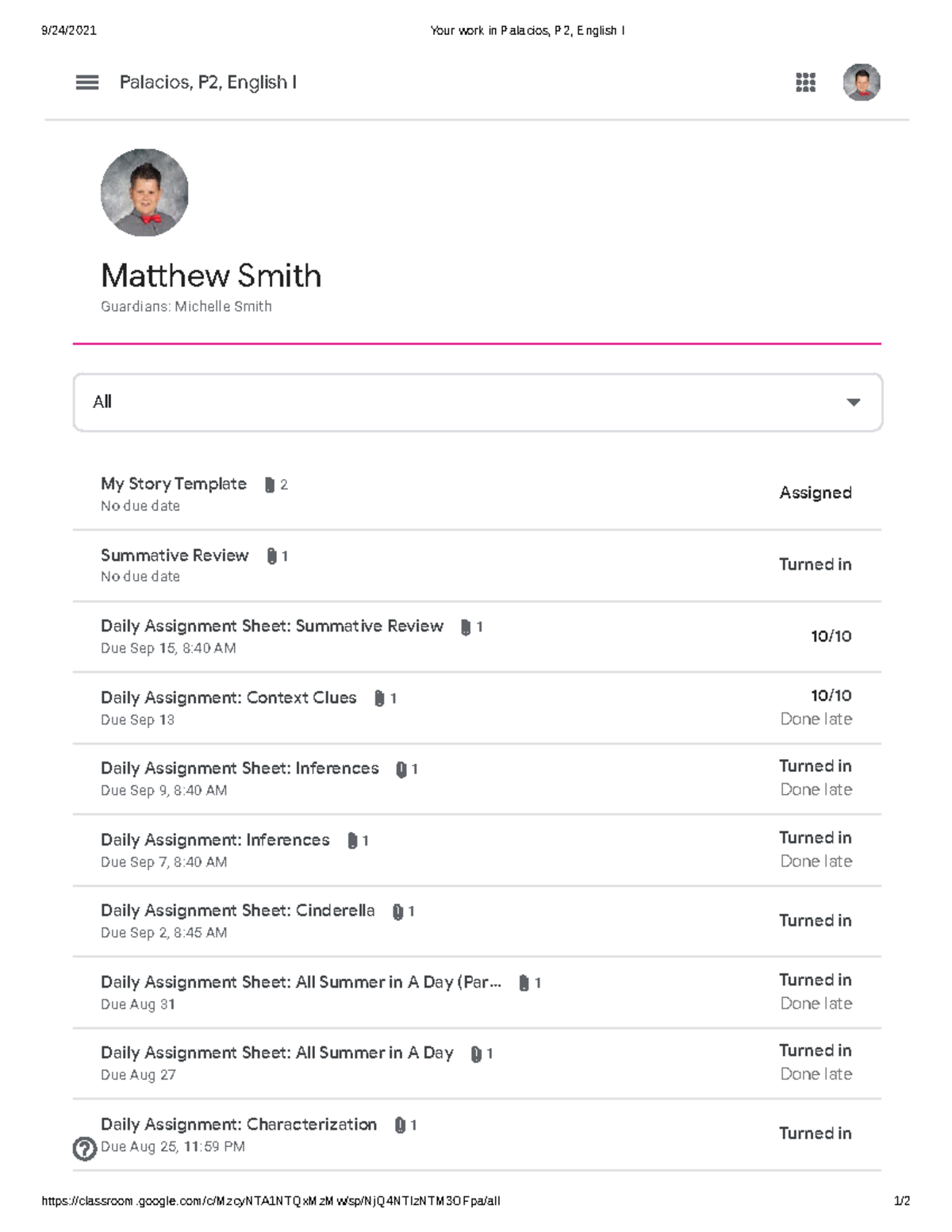 Your work in Palacios, P2, English I - 9/24/2021 Your work in Palacios ...