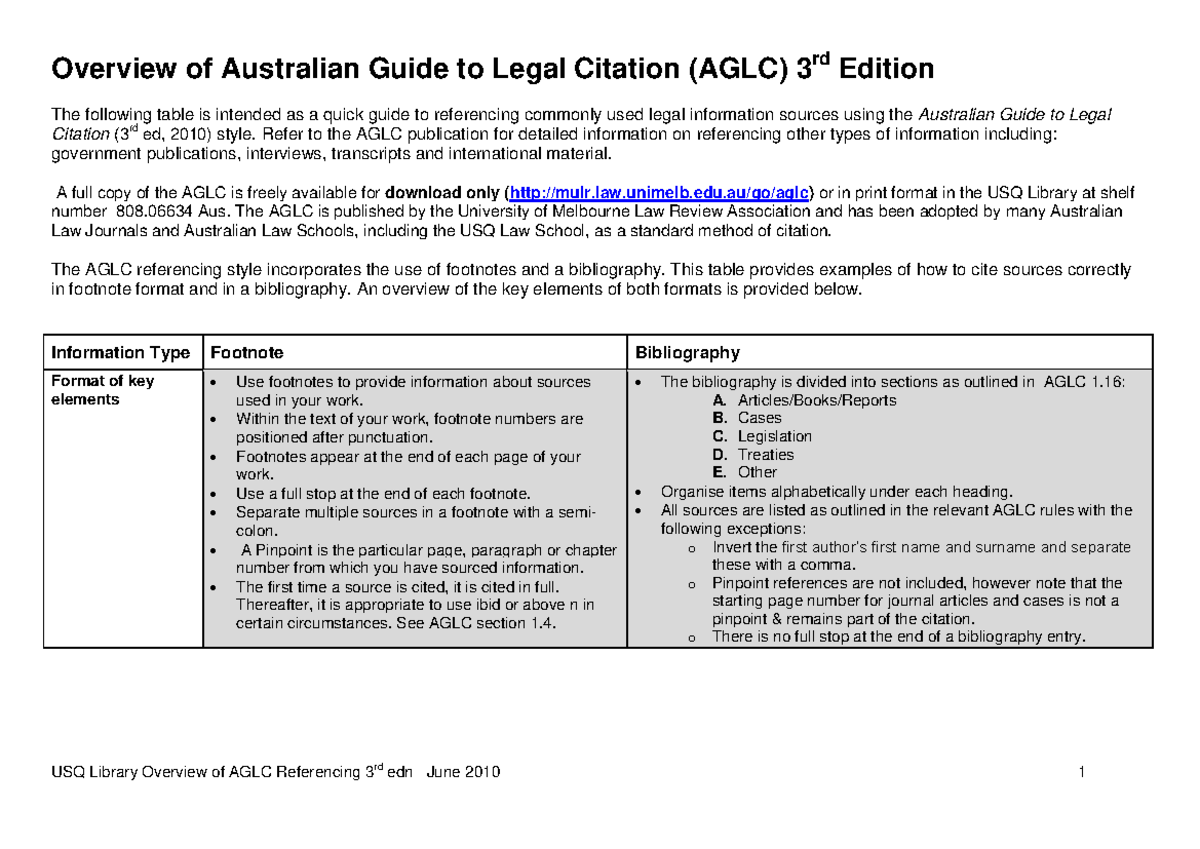 Overviewof AGLCtable 1 - Overview of Australian Guide to Legal Citation ...