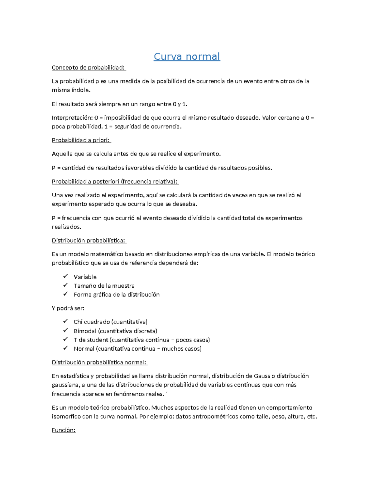 Curva normal - Curva normal Concepto de probabilidad: La probabilidad p ...