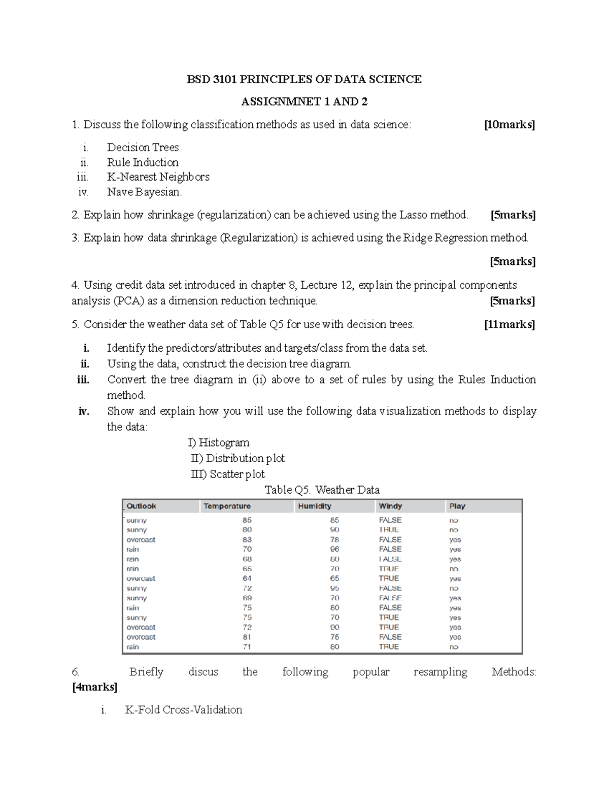 BSD 3101- Assign 12 - BSD 3101 PRINCIPLES OF DATA SCIENCE ASSIGNMNET 1 ...