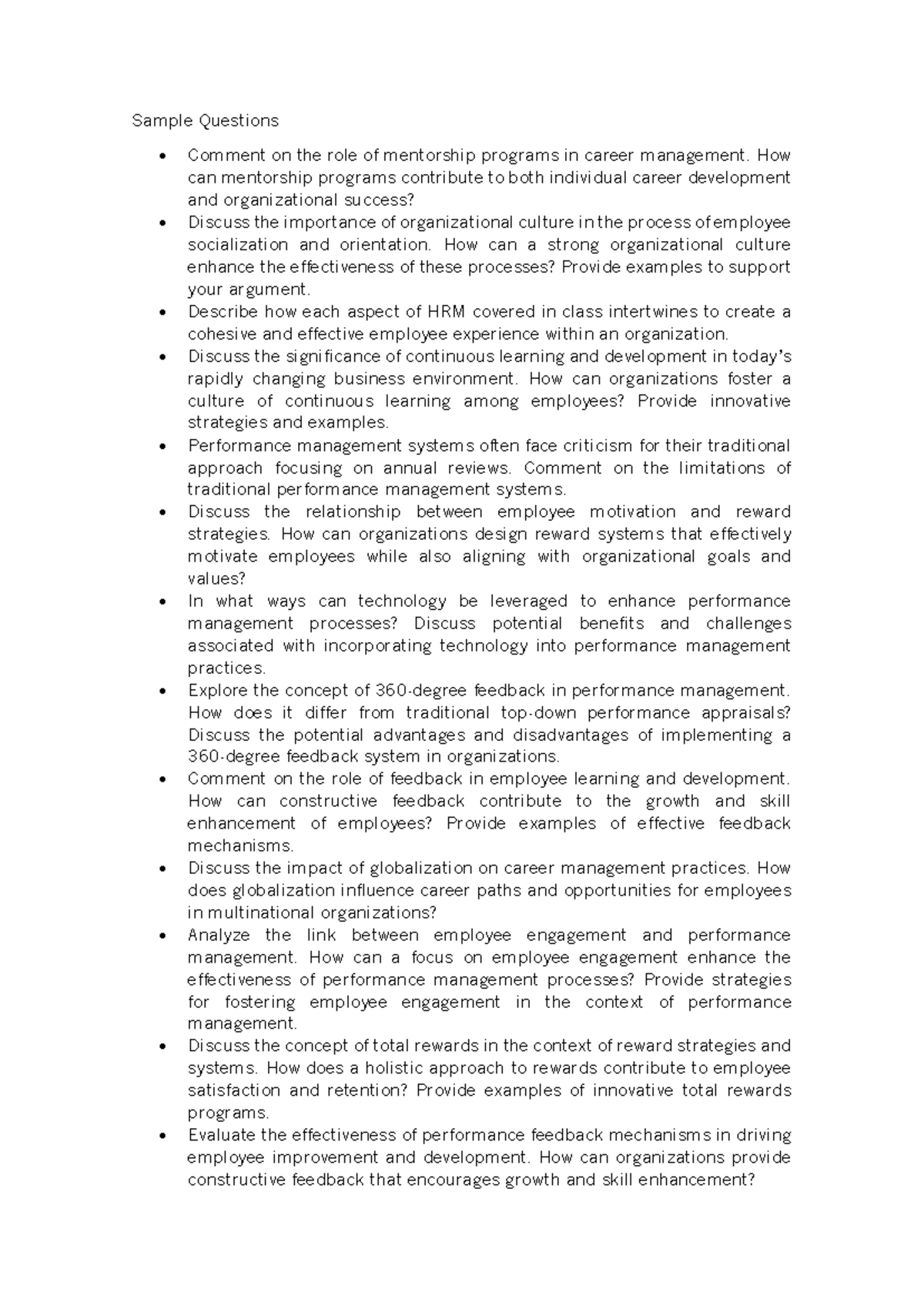 Sample Questions - How can mentorship programs contribute to both ...