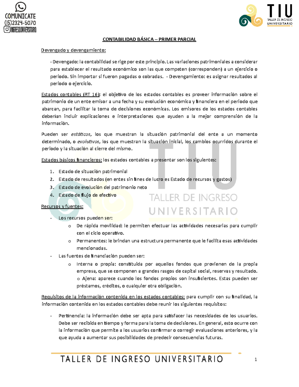 Repaso 1Â° Parcial - CONTABILIDAD BÁSICA – PRIMER PARCIAL Devengado y devengamiento: Devengado ...