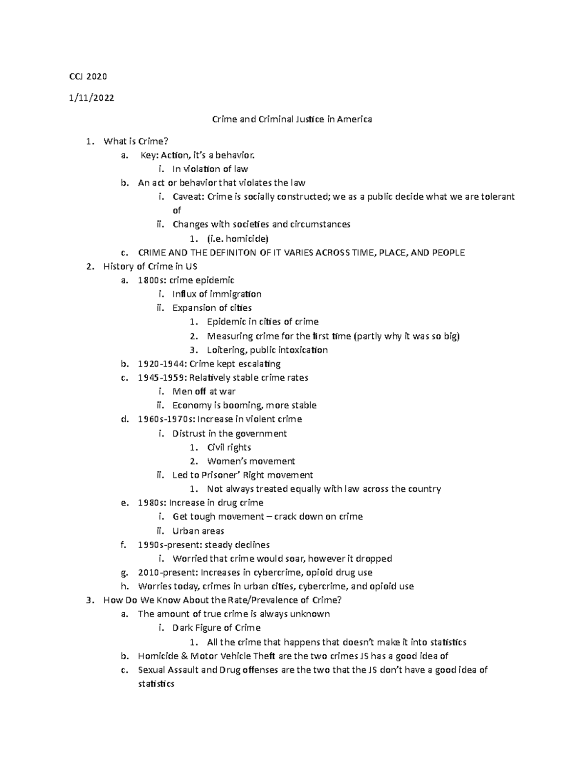 CCJ 2020 Crime and Criminal Justice in America - CCJ 2020 1/11/ Crime ...