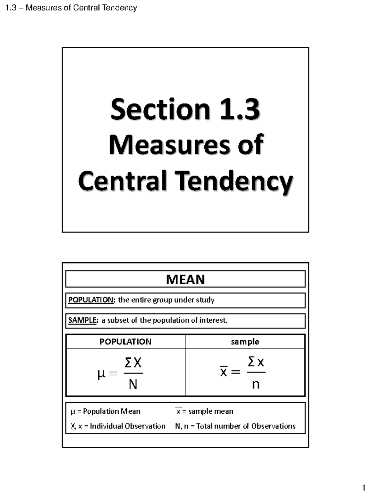1.3 - Measures of Central Tendency (Solutions) - Section 1. Measures of ...