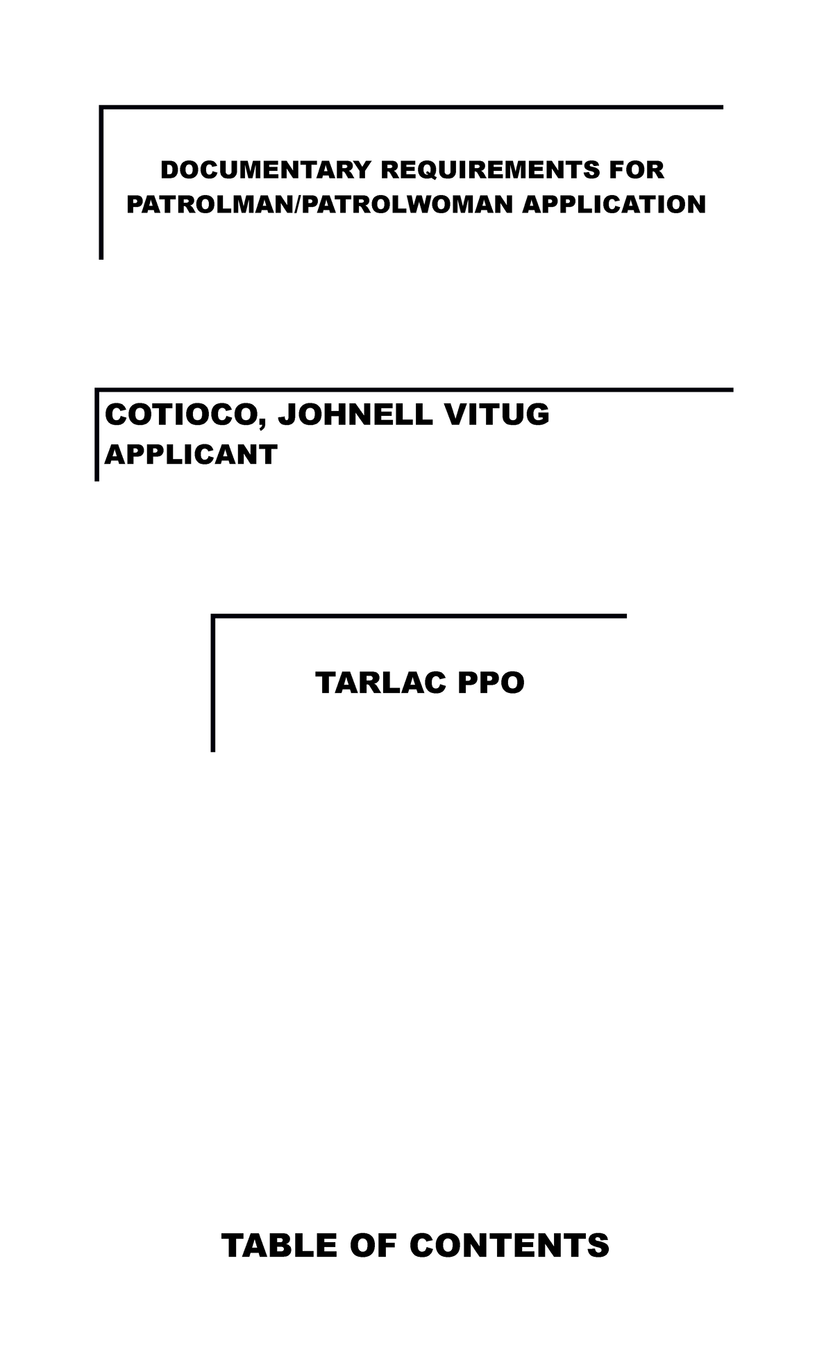 Sample Cover PAGE AND Table OF Contents - TABLE OF CONTENTS DOCUMENTARY ...