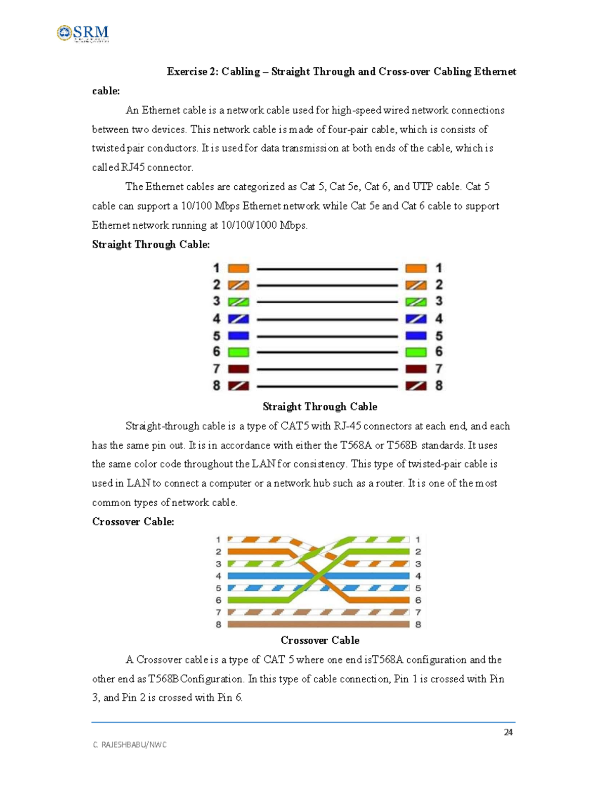 Cc2\ - useful - 24 Exercise 2: Cabling – Straight Through and Cross-over Cabling Ethernet cable ...