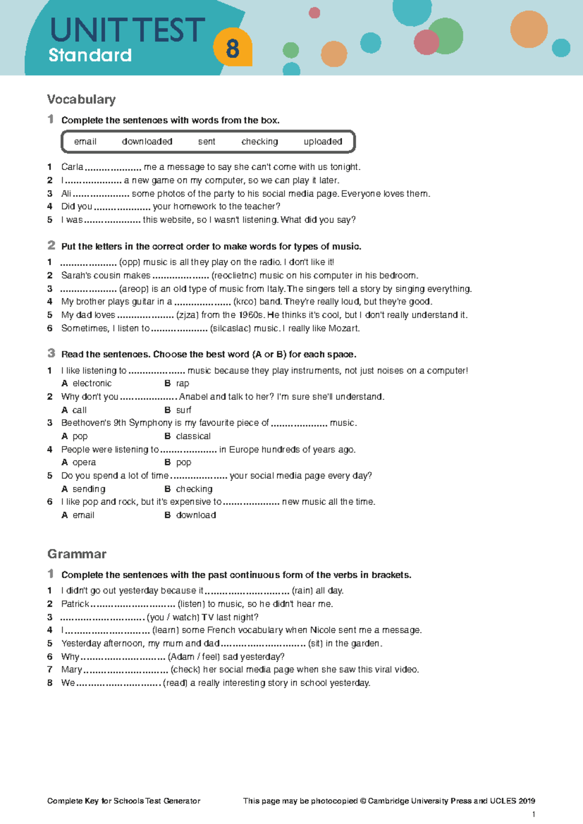Units 8 and 9 KET QUIZ - PRACTICA DE A2 - Complete Key for Schools Test ...