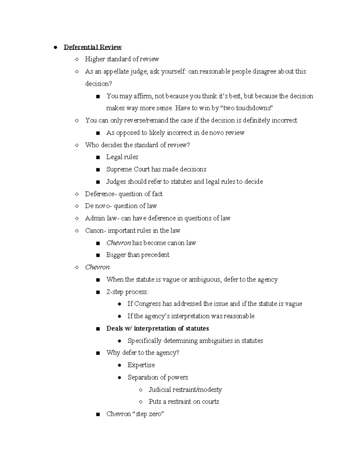 Admin Law- During Class Notes (24) - Deferential Review Higher standard ...