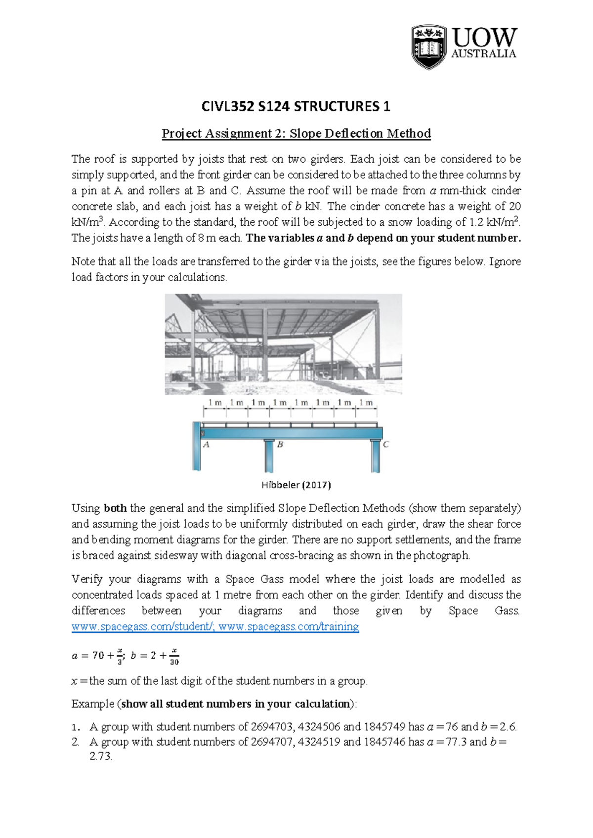 Project 2 - CIVL352 S124 STRUCTURES 1 Project Assignment 2: Slope Deflection Method The roof is ...
