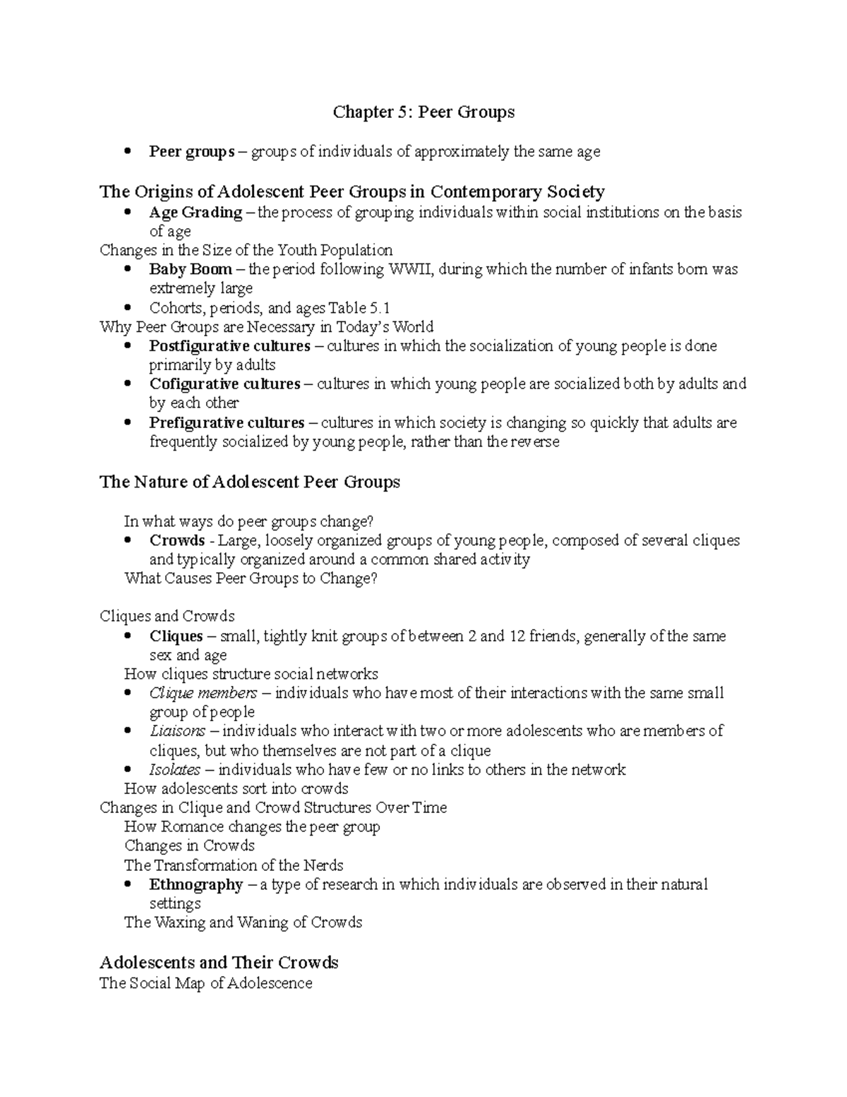 Ch. 5 Peer Groups - Professor Lorena Watson, Online Class: Outlined ...
