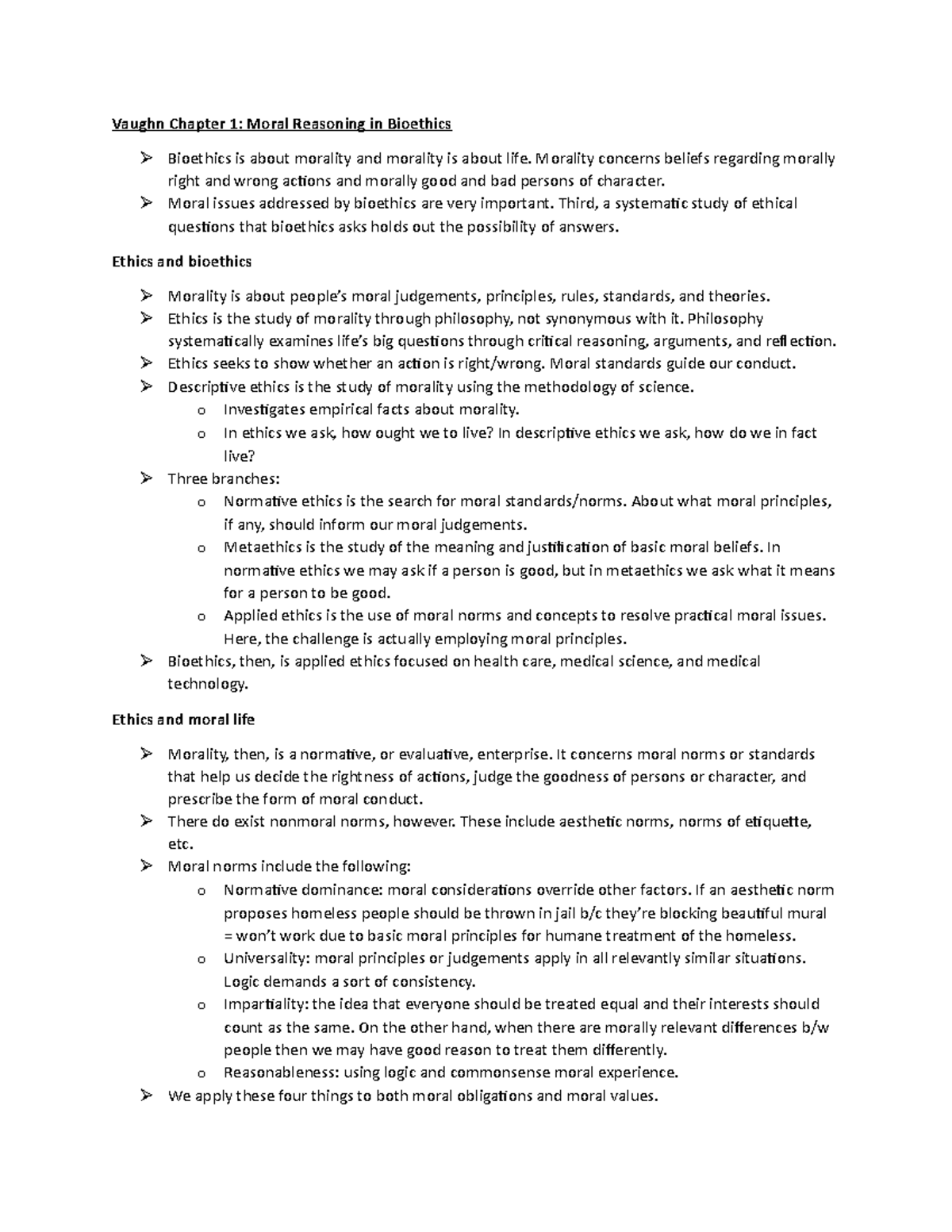 Sept14 Reading - Summary Bioethics - Vaughn Chapter 1: Moral Reasoning ...