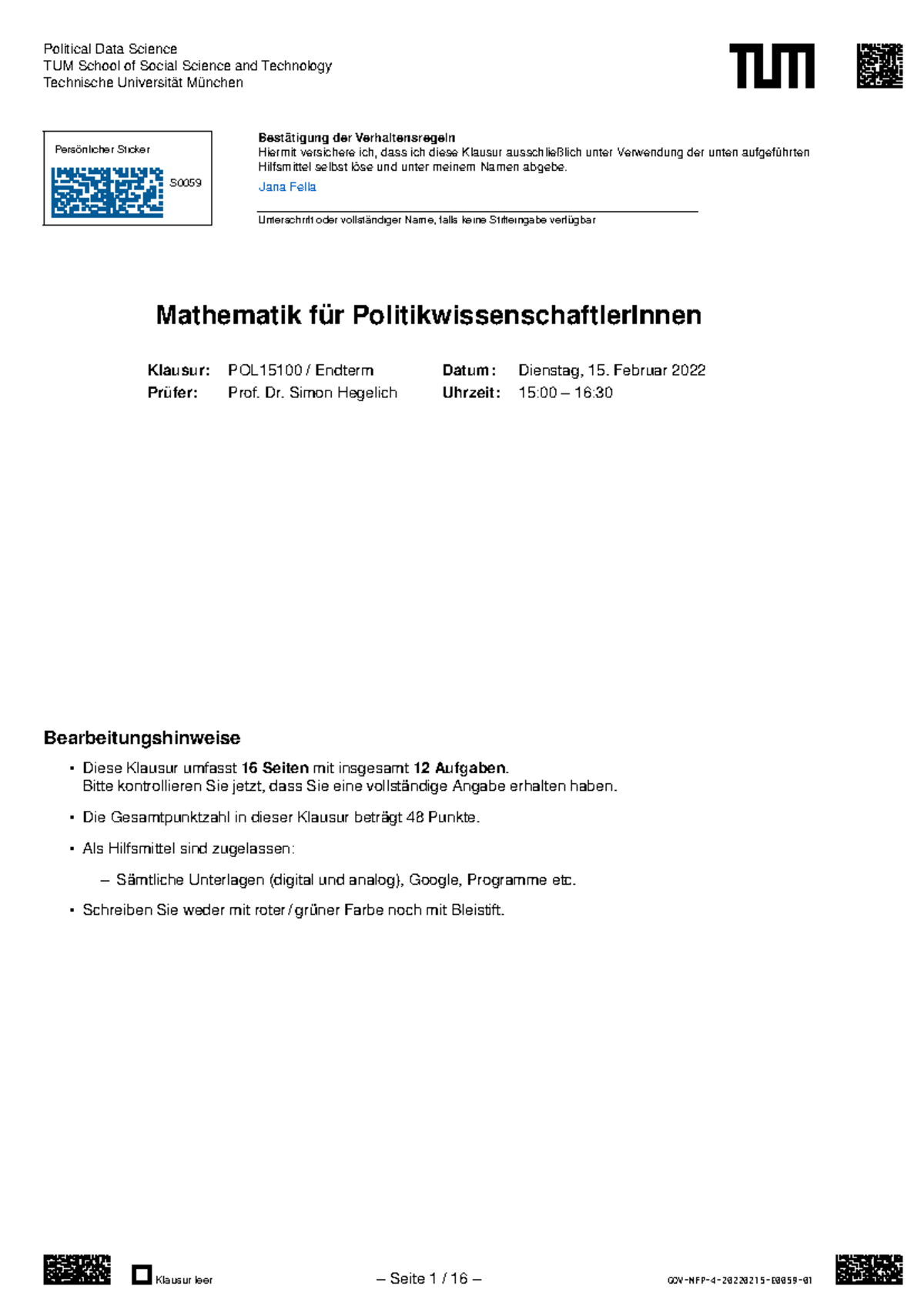 Mathe Klausur 2022 - Political Data Science TUM School of Social ...