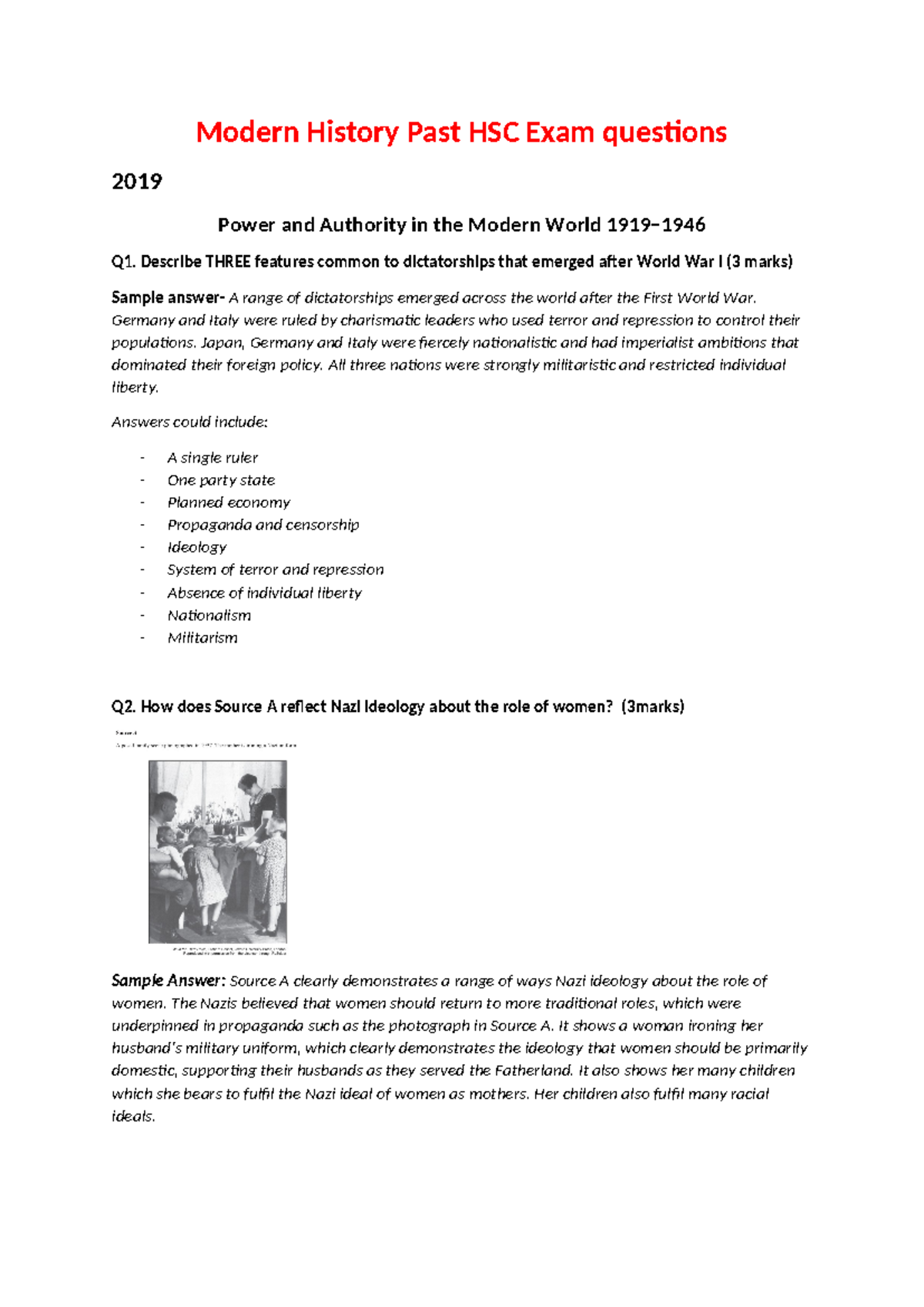 Modern History Past HSC Exam Questions and Sample Answers - Modern ...