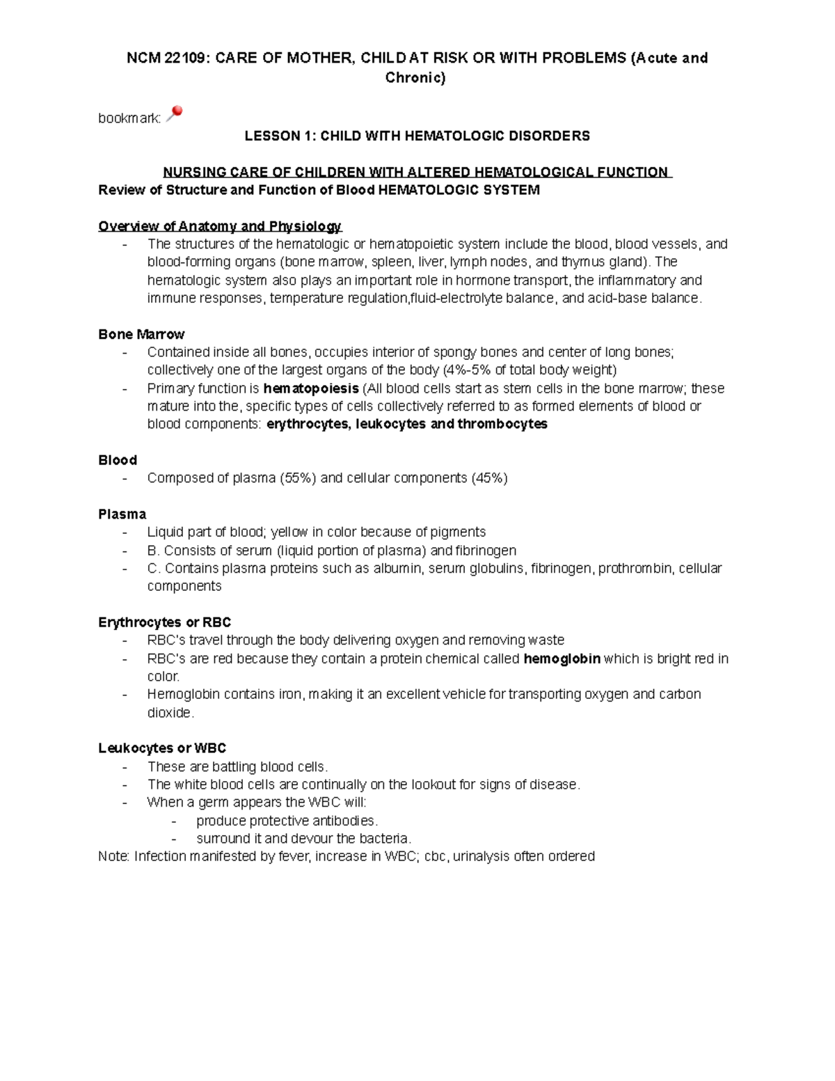 NCM22109 Finals - LAST OF THE SEM - Chronic) bookmark: LESSON 1: CHILD ...
