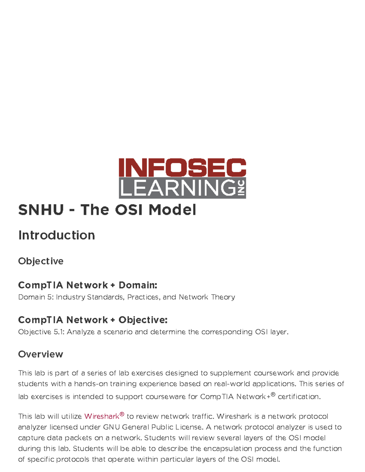 Lab instructions snhu the osi model 1730547515016 - SNHU - The OSI Model Introduction Objective ...