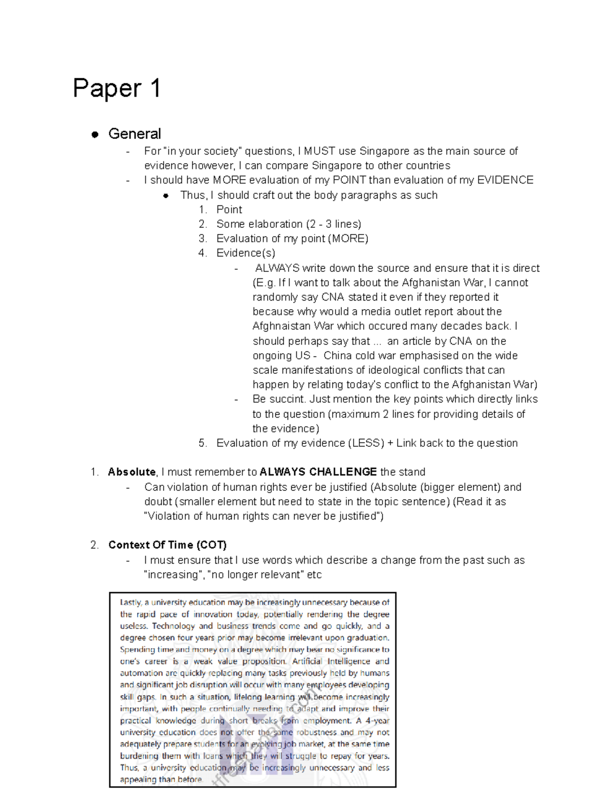 General Paper - Paper 1 and 2 notes - Paper 1 General For “in your ...