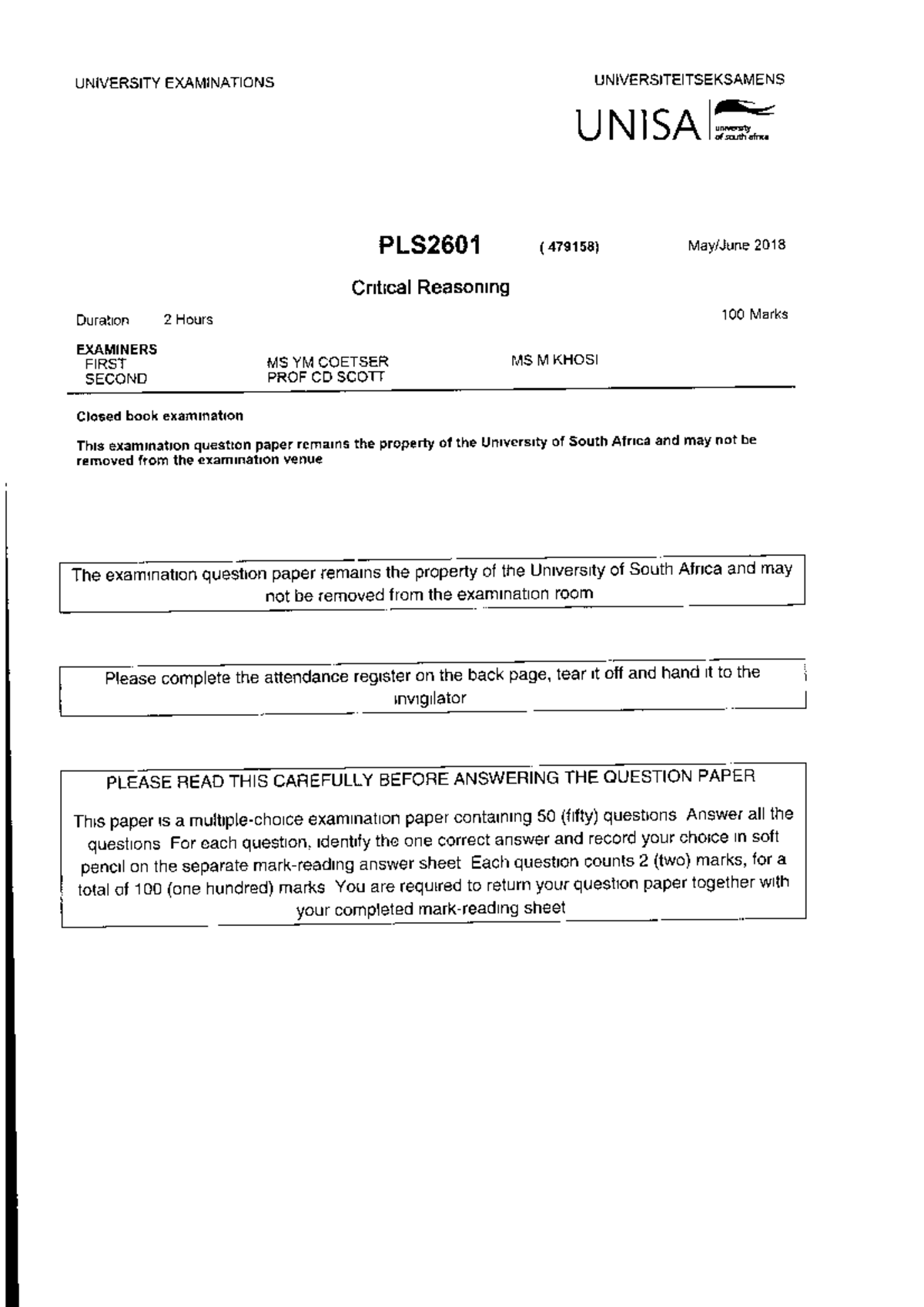 PLS2601-2018-6-E-1 - PAST EXAM - PLS2601 - Studocu