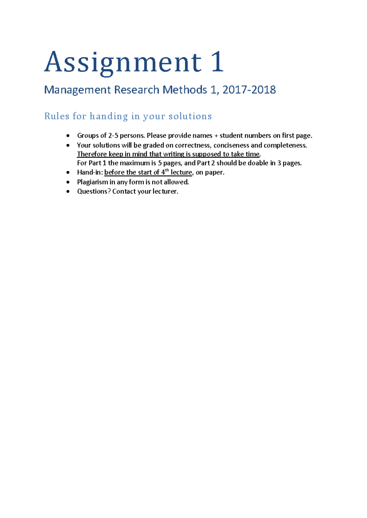 Assignment 1 - Mandatory assisgnment Management Research Methods ...