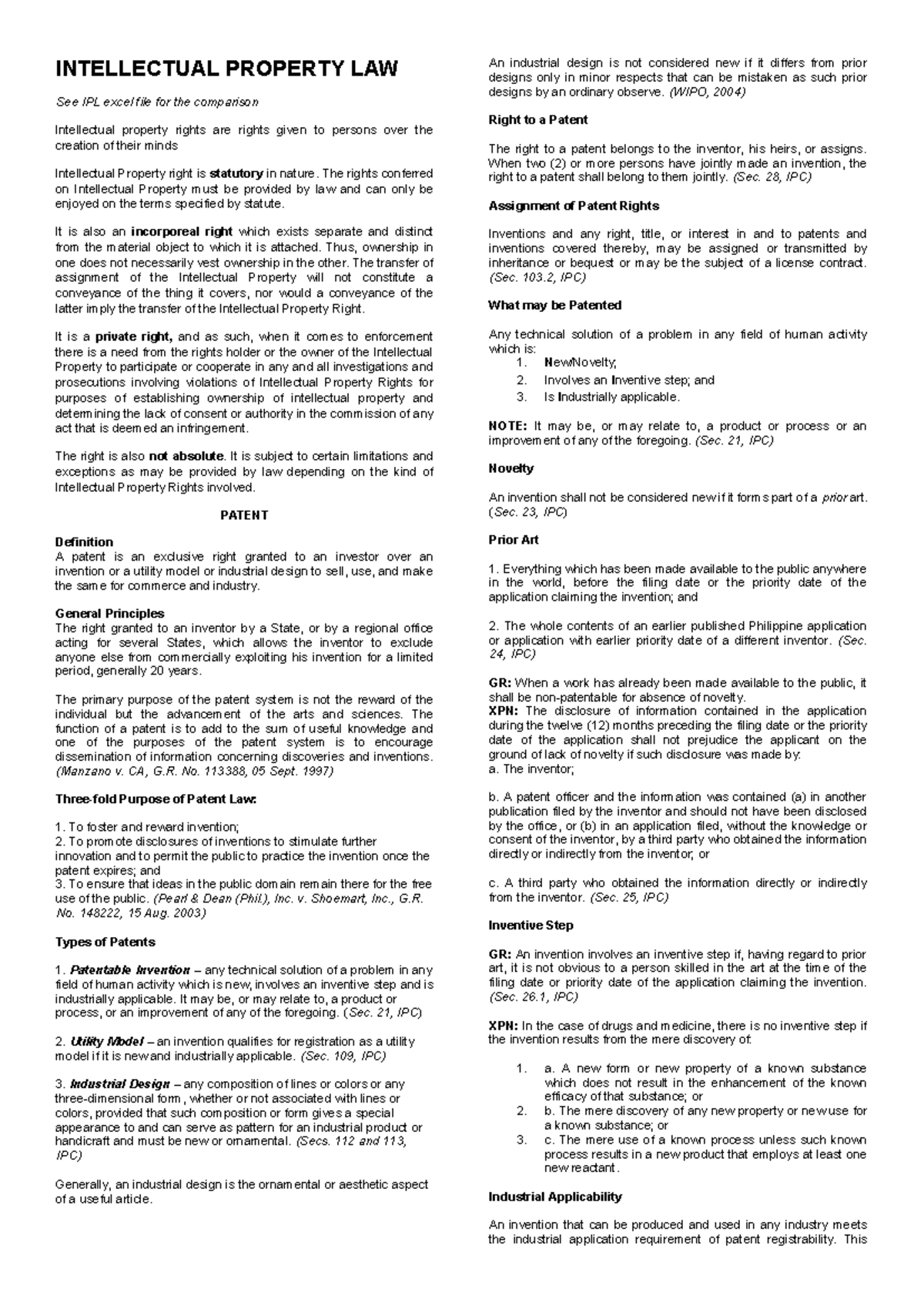 IPL-Notes - Intellectual property rights - INTELLECTUAL PROPERTY LAW ...