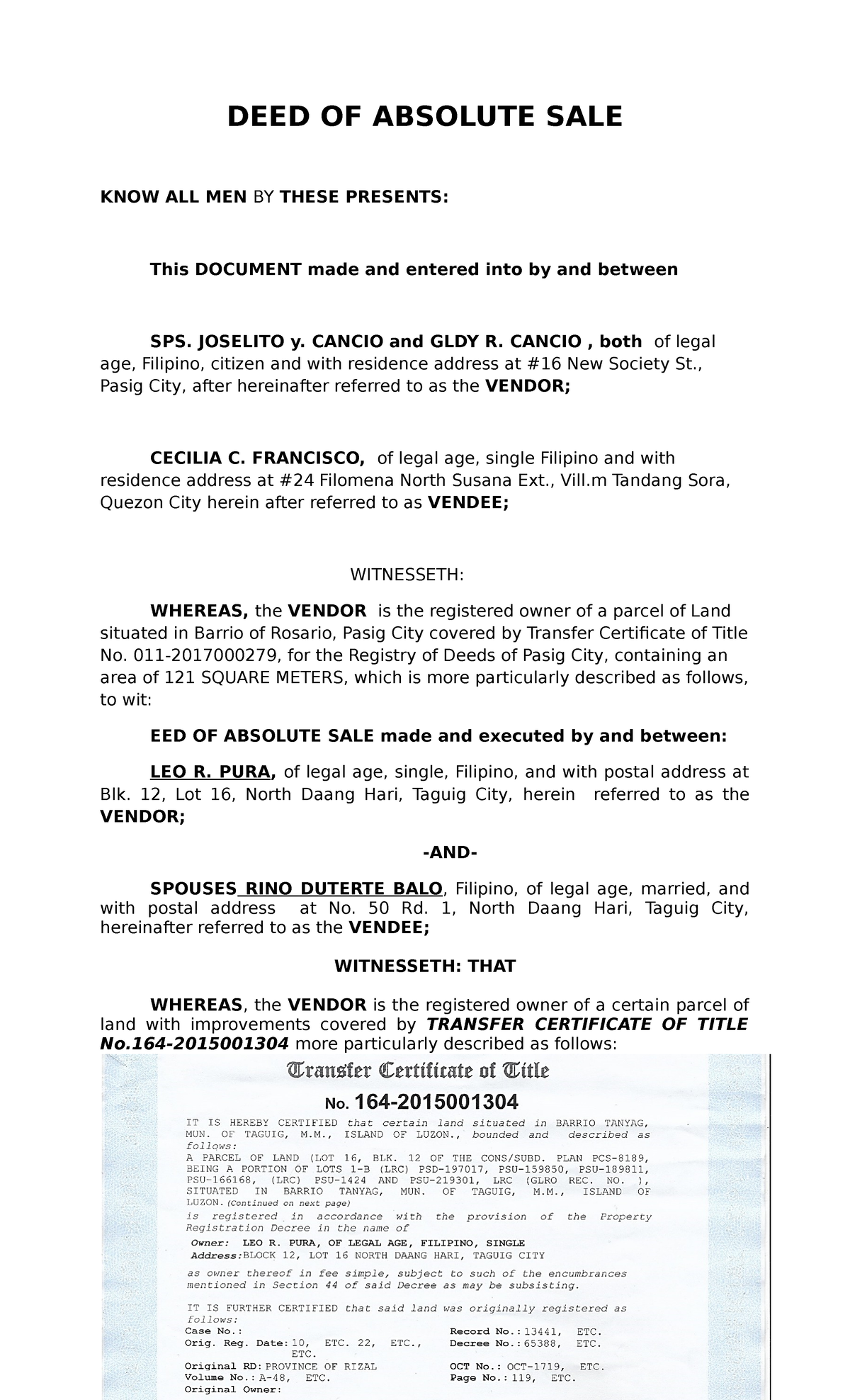DEED OF Absolute SALE -parcel of land(2)LEO R. PURA - DEED OF ABSOLUTE ...